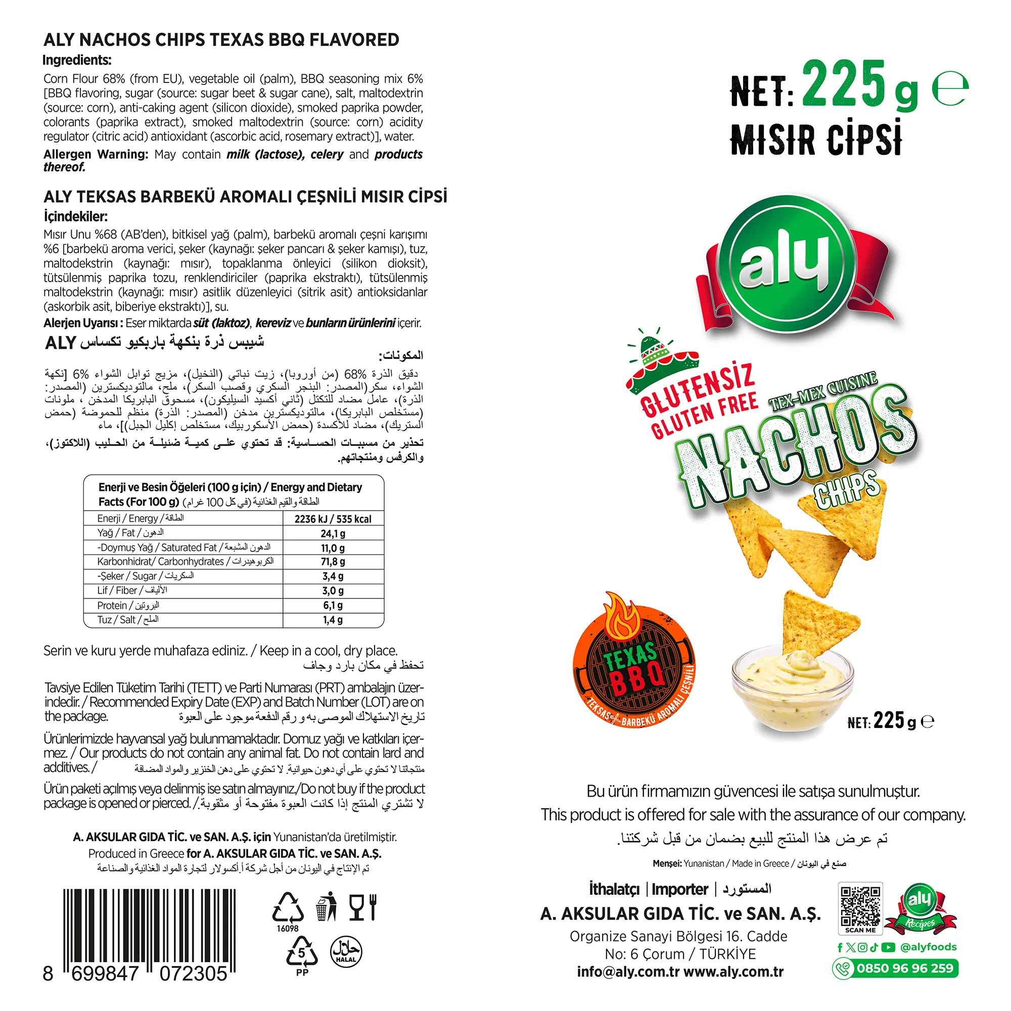 Aly BBQ Aromalı Glutensiz Nachos Cips